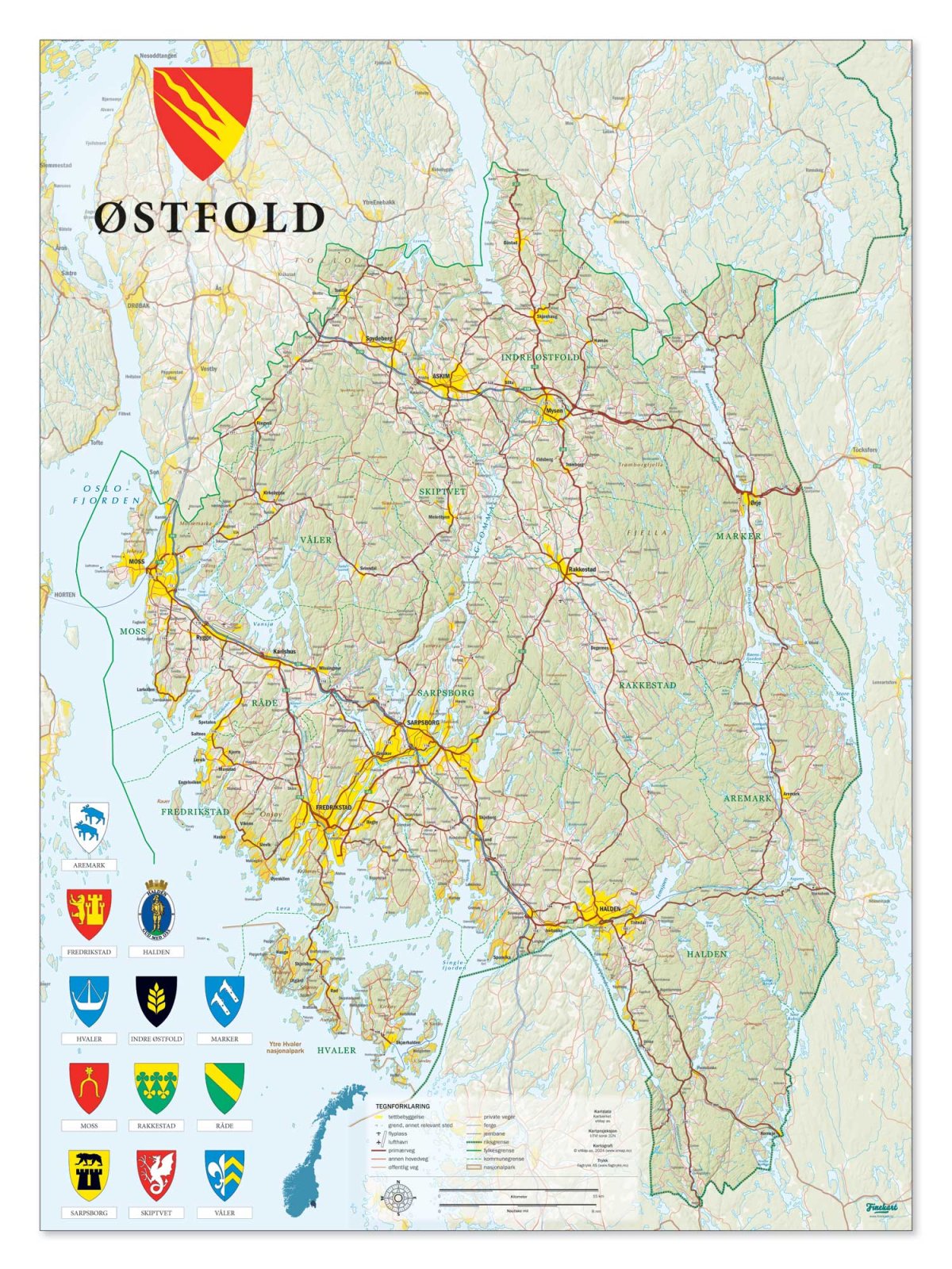 Østfold - Fylkeskart - Finekart