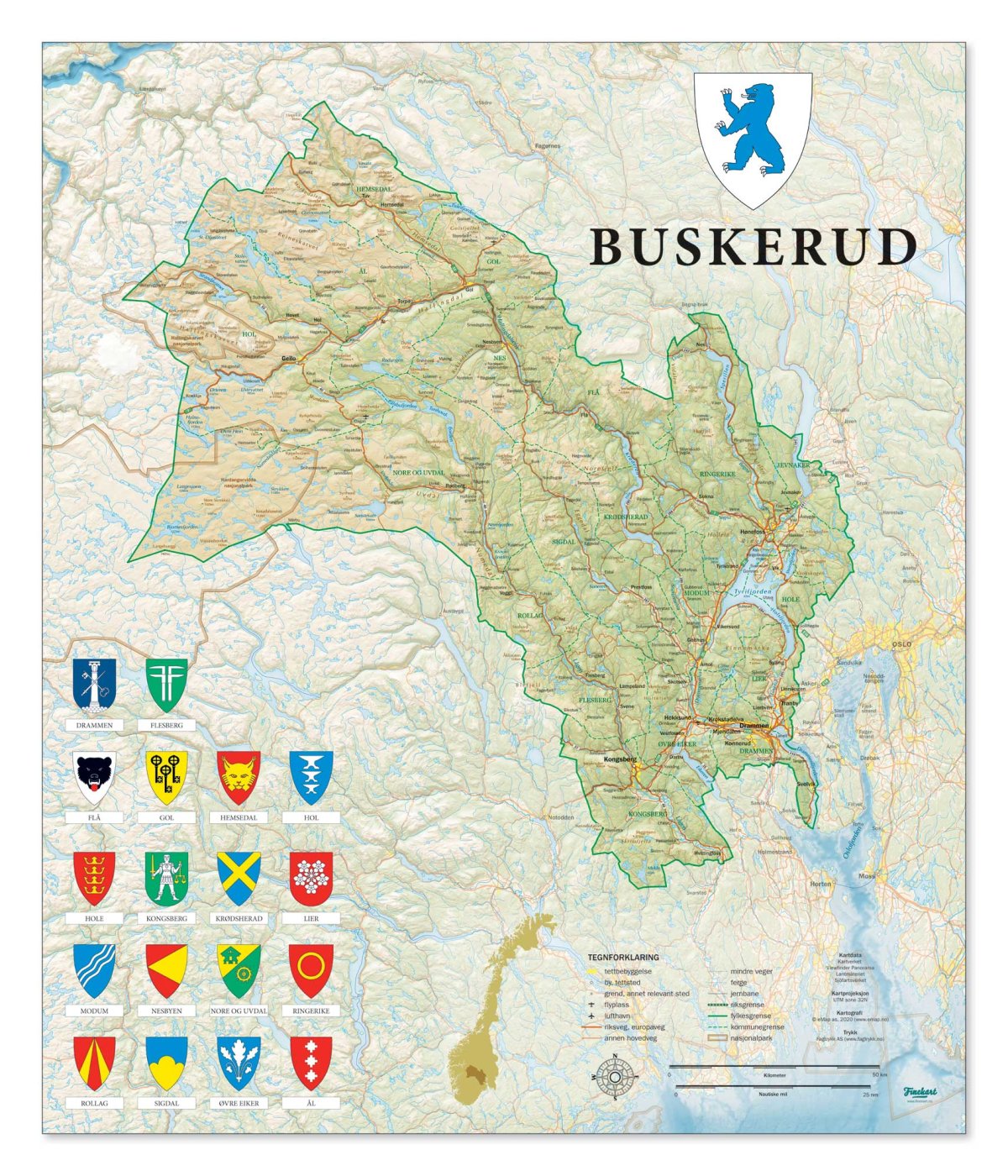Buskerud - Fylkeskart - Finekart